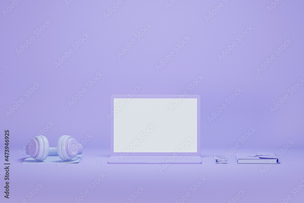 Pastel purple monochrome minimal office table desk. Concept for study ...