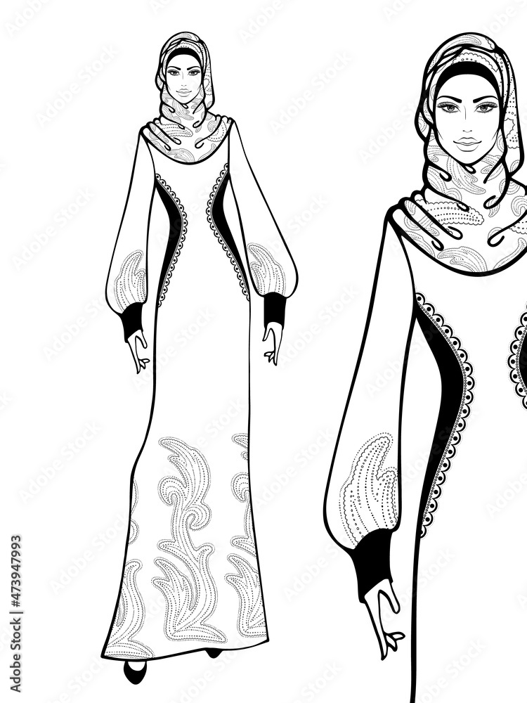 Hijab. Beautiful muslim woman in hijab with a pattern. Islamic lady in ...