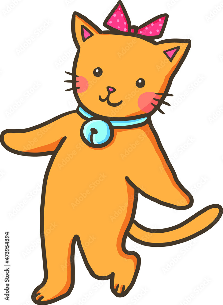 Cute Kawaii Cartoon Orange Cat Illustration Drawing Clip Art Stock ...