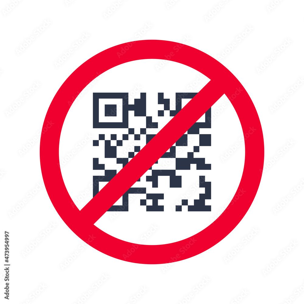 No QR code vector sign. QR code in red crossed out circle icon. Protest ...