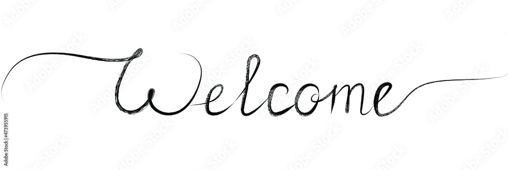 Welcome calligraphic inscription with ink lines. Modern brush ...