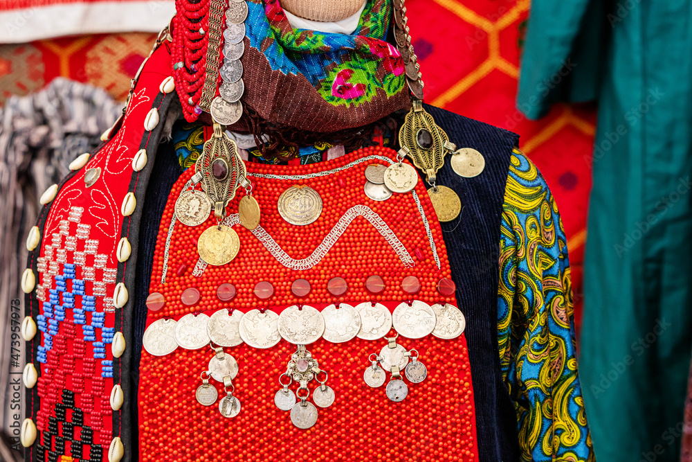 Traditional Bashkir national costumes with monists made of ancient ...