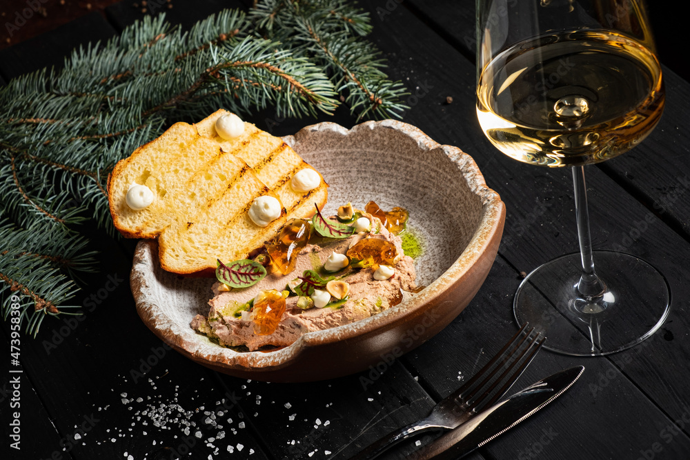 Canard Foie gras Pate made of the liver of a duck or goose with toasted ...