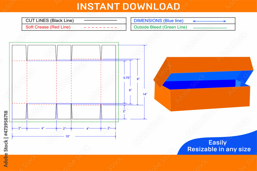 Vetor de 6 corner corrugate packaging box die line template and 3D box ...