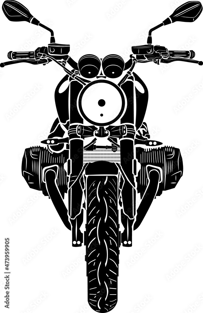 Classic motorcycle chopper. Vector black and white silhouette, hand ...