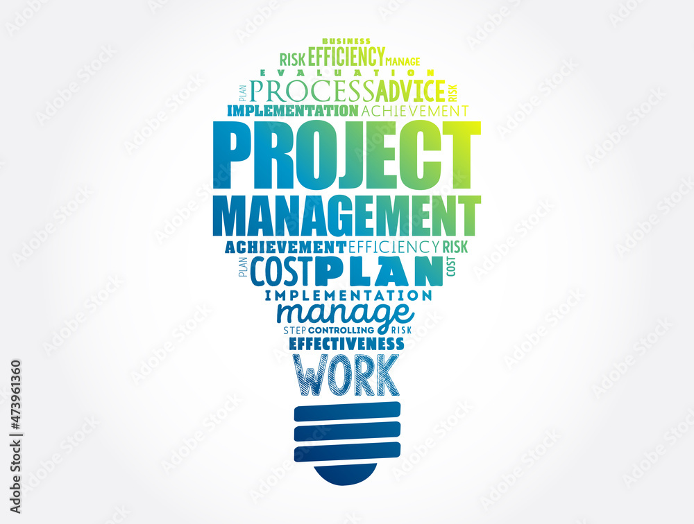 Project Management light bulb word cloud collage, business concept ...
