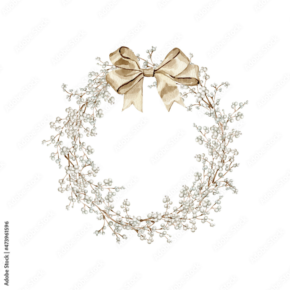 Watercolor Christmas holiday wreaths hand drawn clip art Stock ...