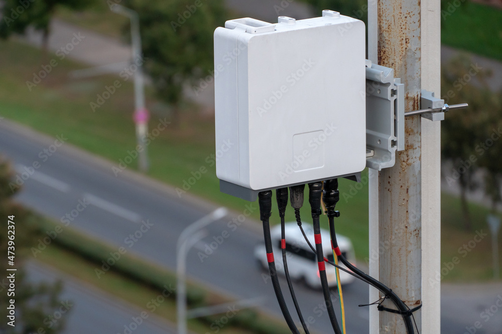 telecommunication equipment cellular station on tower. Macro Base ...