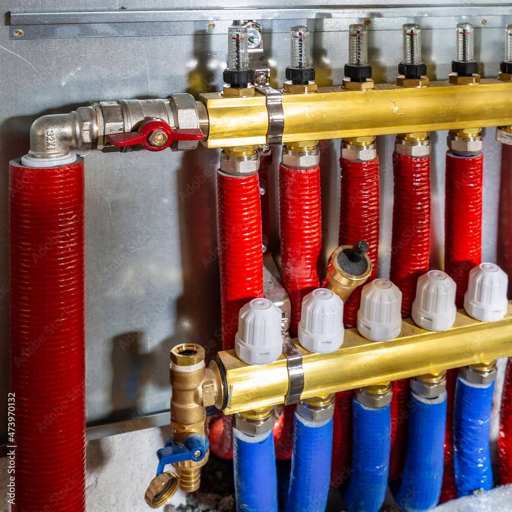 Water pipes of central heating system in boiler room Stock Photo ...