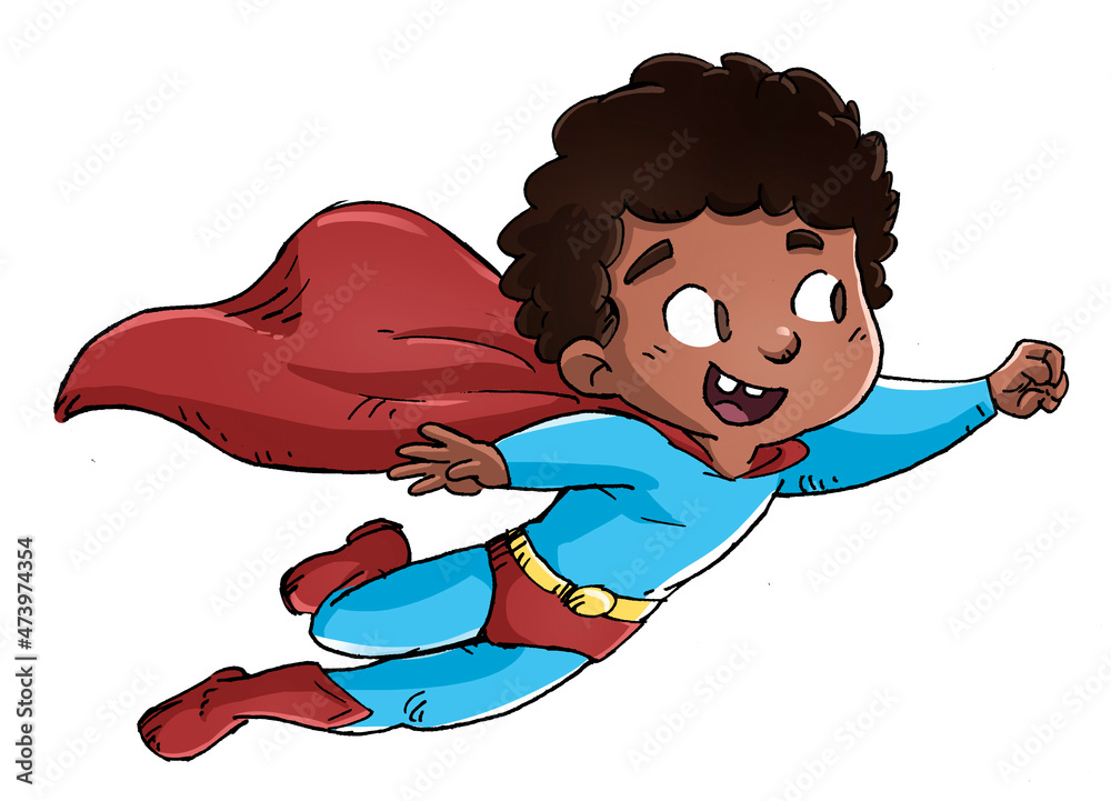 Illustration of African American superhero boy flying Stock ...