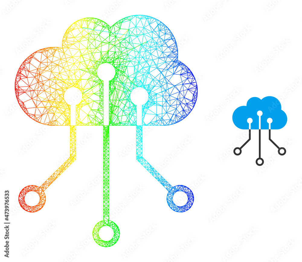 Crossing mesh cloud network framework icon with spectrum gradient ...