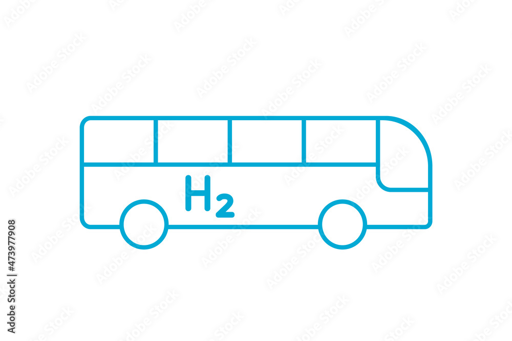 Blue hydrogen fuel bus line icon. Fuel cell vehicle. Sustainable ...