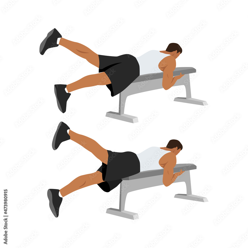 Man doing Bench flutter kicks exercise. Flat vector illustration ...