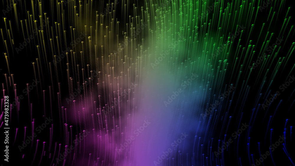 Abstract sparks of fire and smoke from a night fire in neon light beams ...