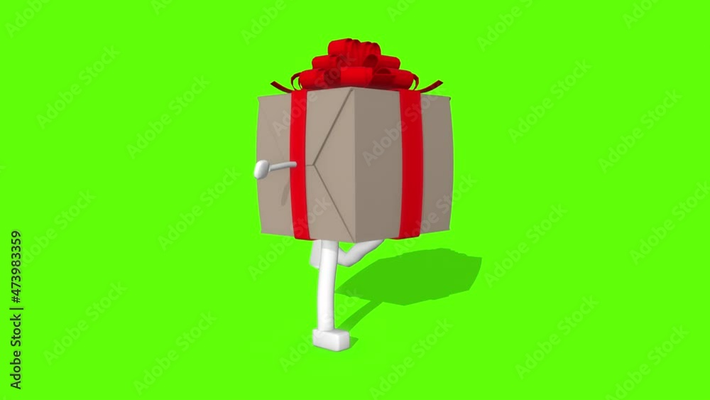 Seamless looping 3d animated walking present box three-quarter view in ...