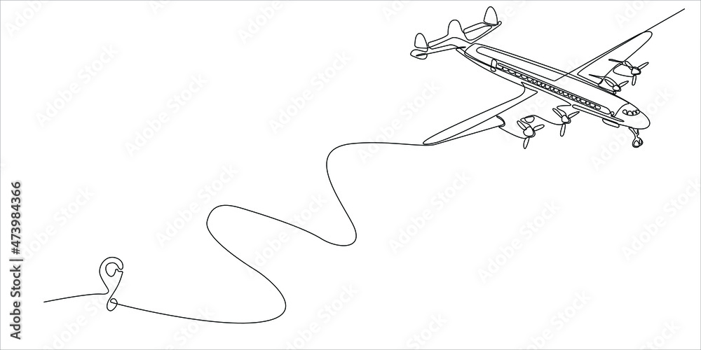 Continuous line drawing of airplane line path vector icon of an ...