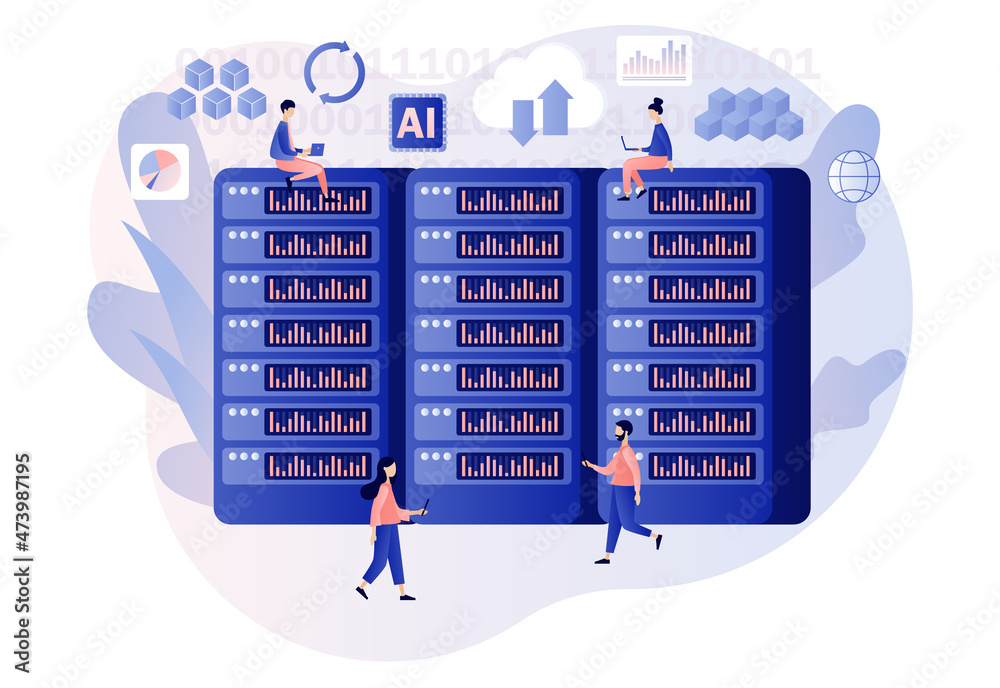 Big data concept. Data science and jobs. Data analysis. Tiny people ...