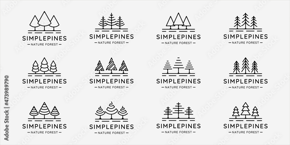 set of pines tree logo line art simple vector illustration template ...