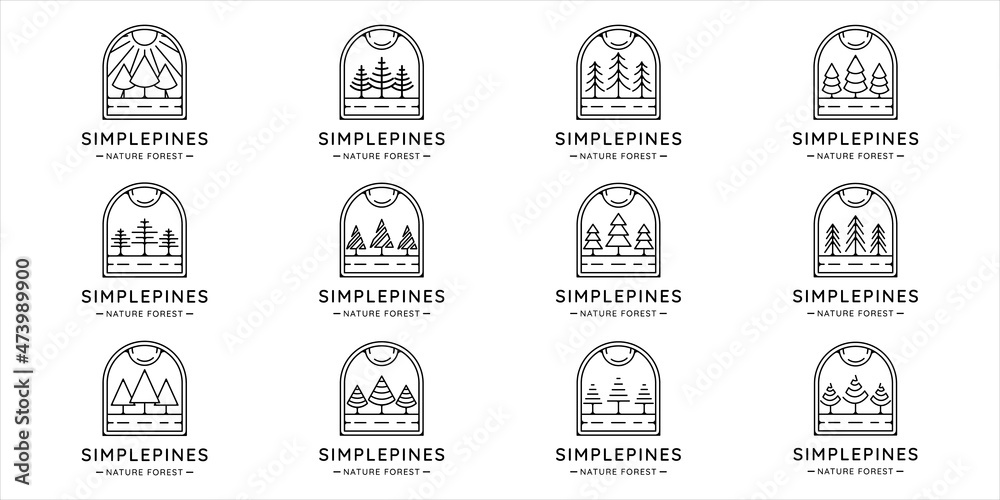 set of pines tree logo line art simple vector illustration template ...