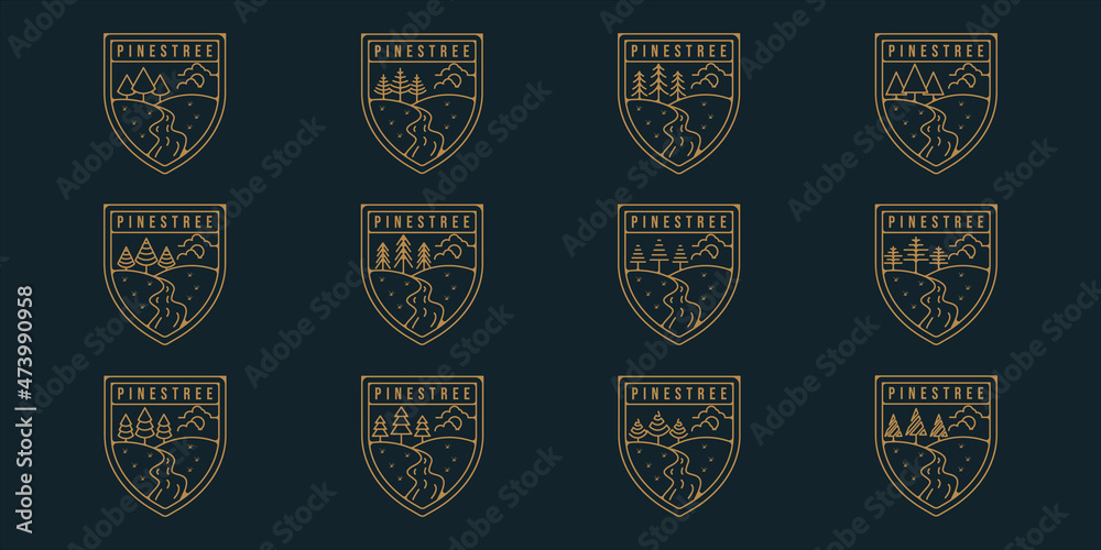 set of pines tree logo line art simple vector illustration template ...