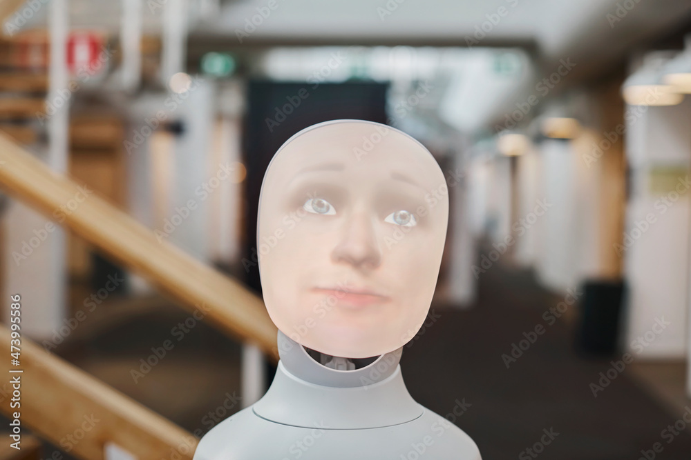 Robot voice assistant with human face Stock Photo | Adobe Stock