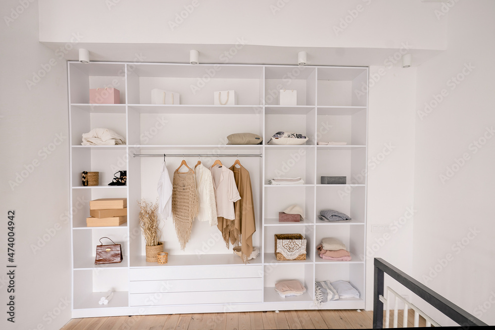 Huge Built-in Open Wardrobe with Lighting and Many Sections for Women's ...