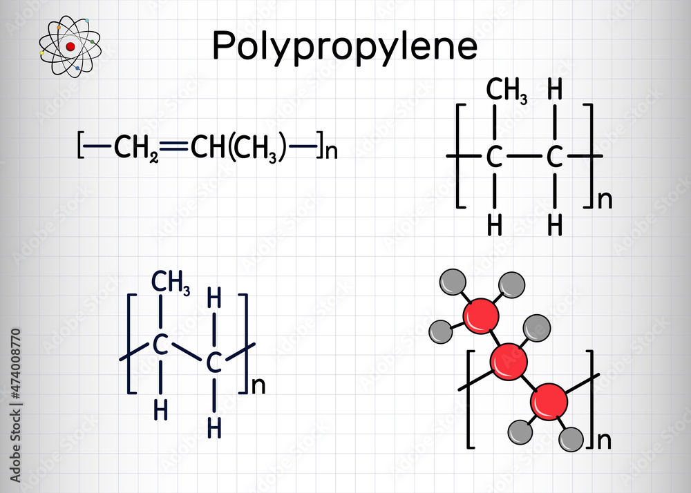 Polypropylene (PP), polypropene molecule. It is thermoplastic polymer of propylene. Structural ...