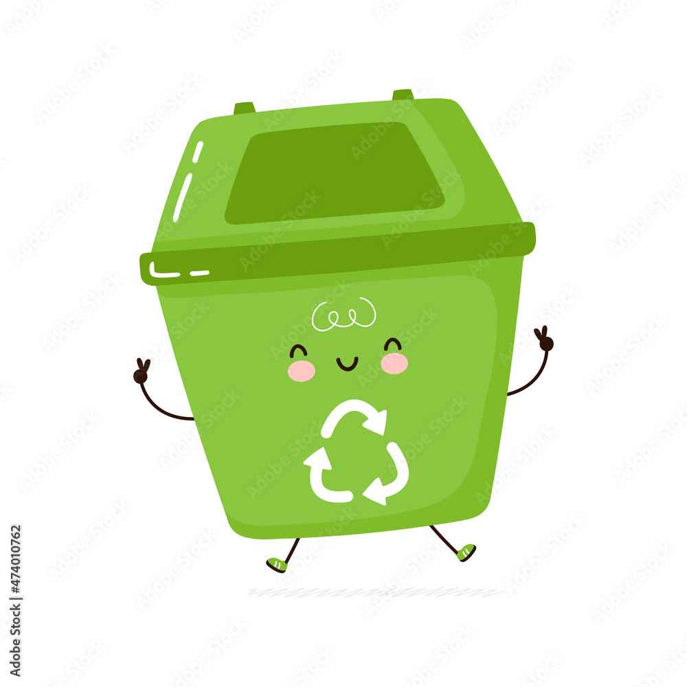 Cute funny trash recycle bin character. Vector hand drawn cartoon ...