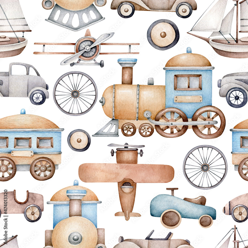 Watercolor transport pattern Stock Illustration | Adobe Stock