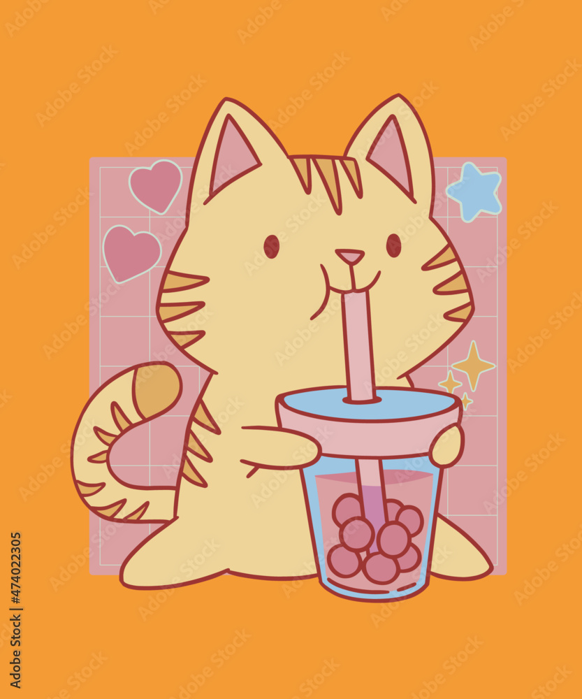 Boba tea cat Stock Vector | Adobe Stock