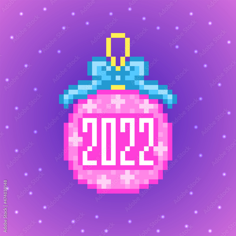 Pixel art Happy New Year banner on purple to pink gradient, 2022 ...