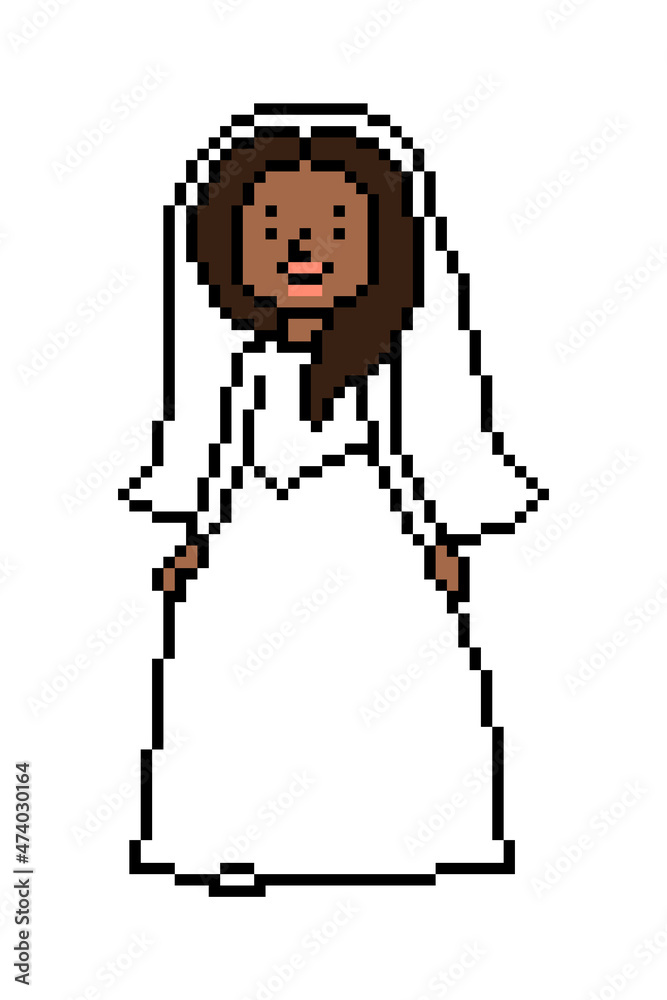 Pixel art happy bride on a wedding day, black girl character isolated ...