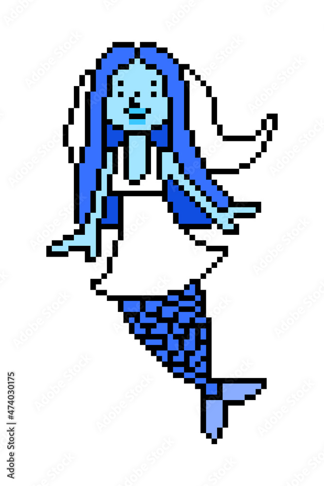 Pixel art mermaid bride on a wedding day, girl character isolated on ...