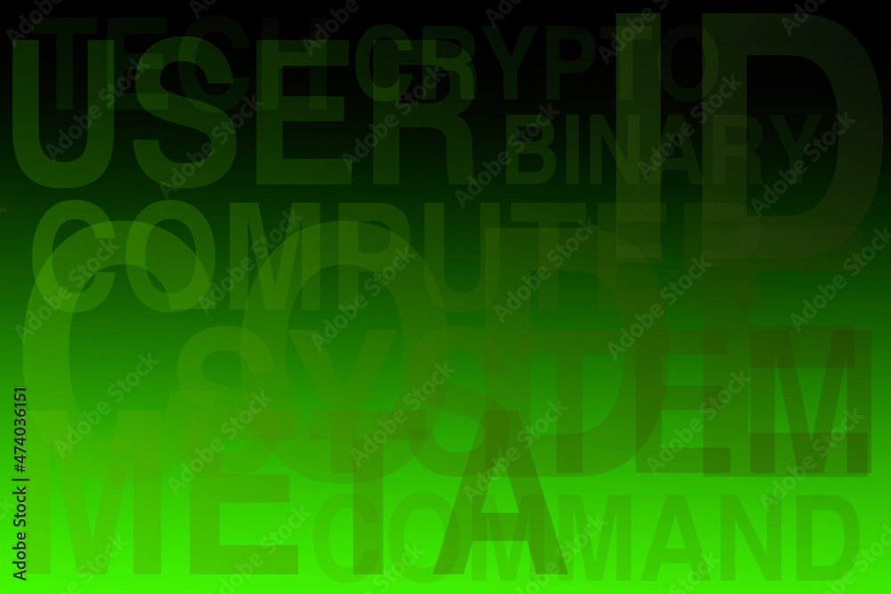 high tech computer meta code wording text overlay neon green and black ...
