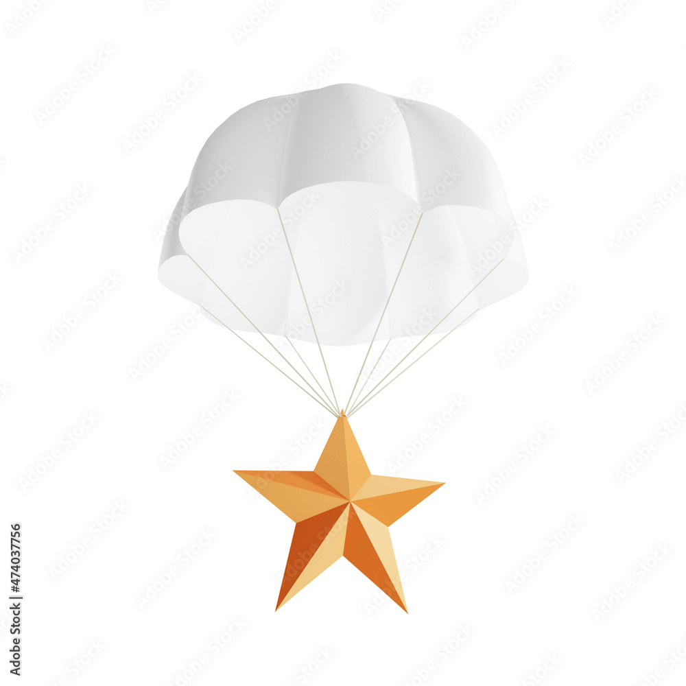 3D parachute with a star, isolated on a white background, 3d rendering ...