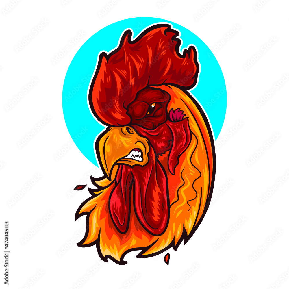 ANgry rooster head cartoon mascot Stock Vector | Adobe Stock