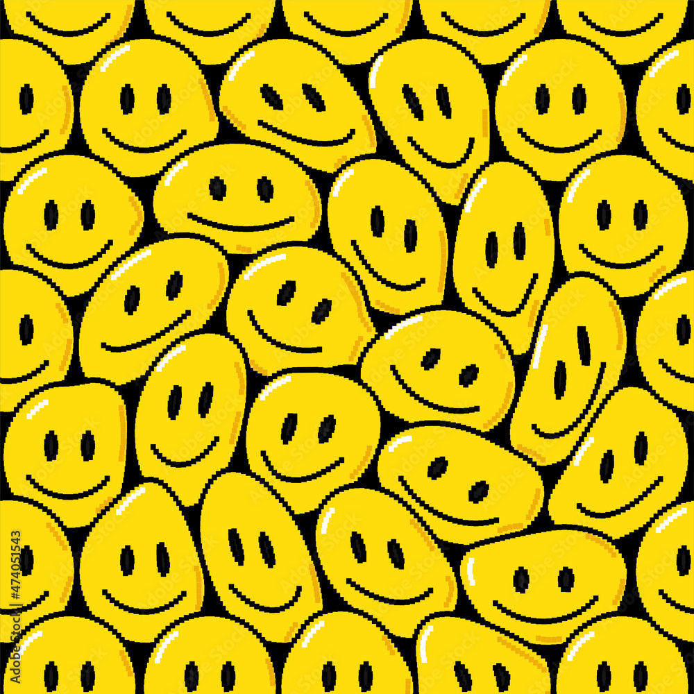 Stockvector Funny trippy smile melt face pixel art icon. Vector doodle ...