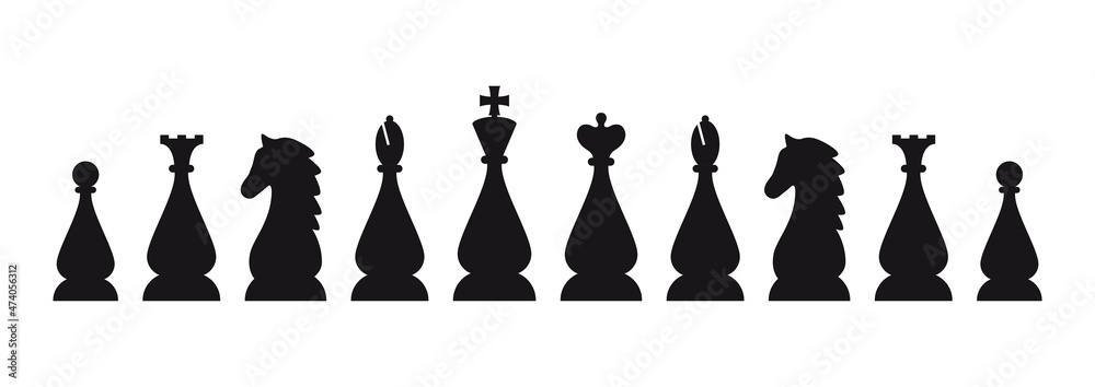 Silhouettes of chess pieces. Editable vector silhouettes standard chess ...