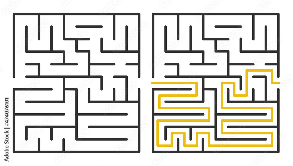 Abstract maze. Find right way. Isolated simple square maze black line ...