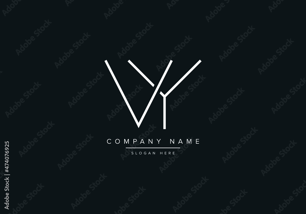 Alphabet VY monogram logo. mockup black and white thin line emblem ...