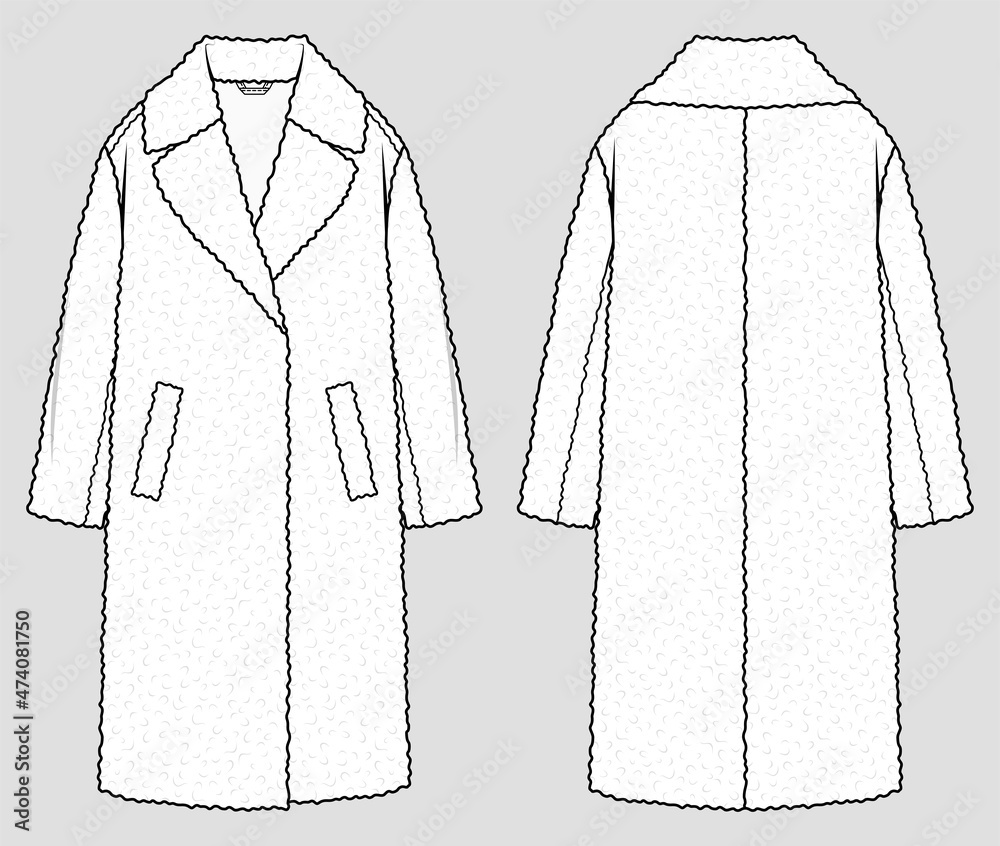 Vetor do Stock: Shearling fur coat. Fashion sketch. Flat technical ...