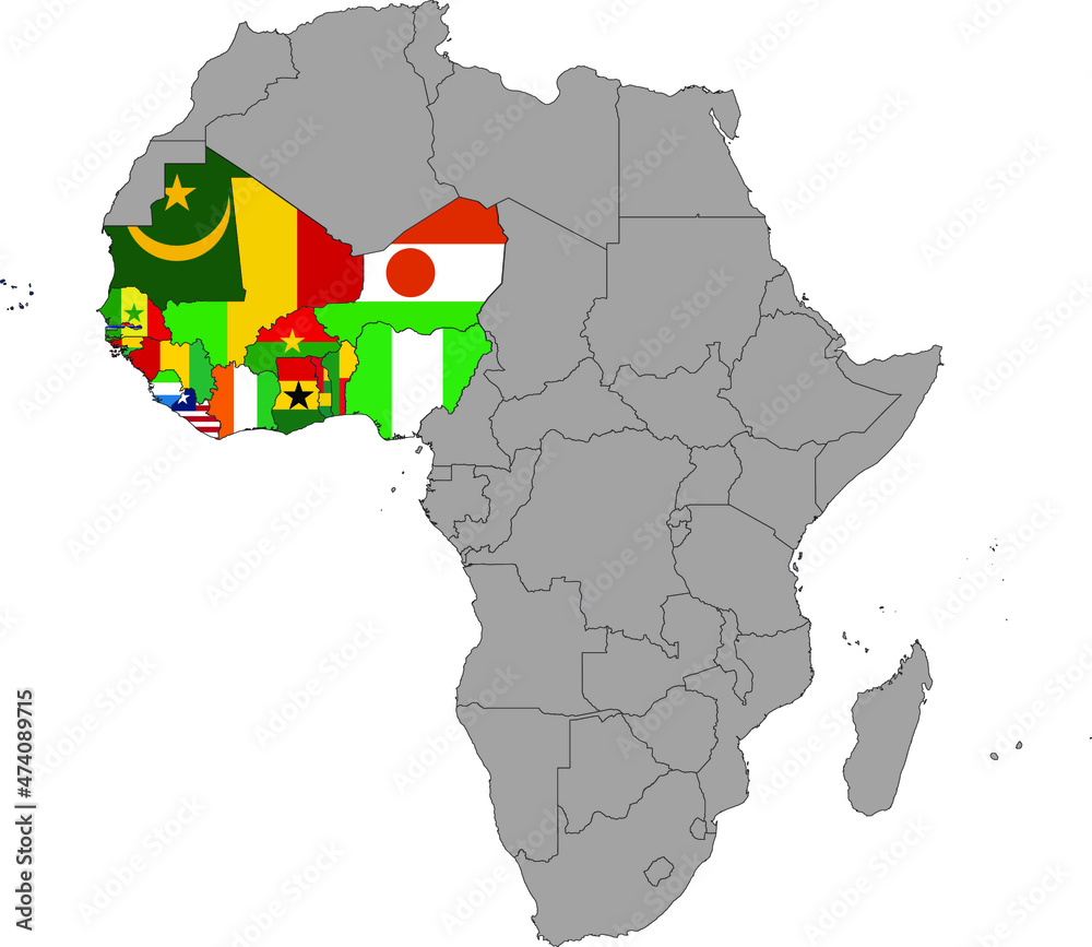 vector illustration of Map of countries of West region of Africa with ...