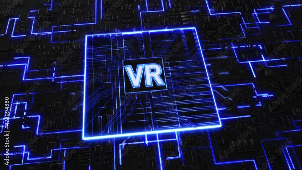 Virtual Reality. Futuristic Animation Inside Circuit Board Computer ...