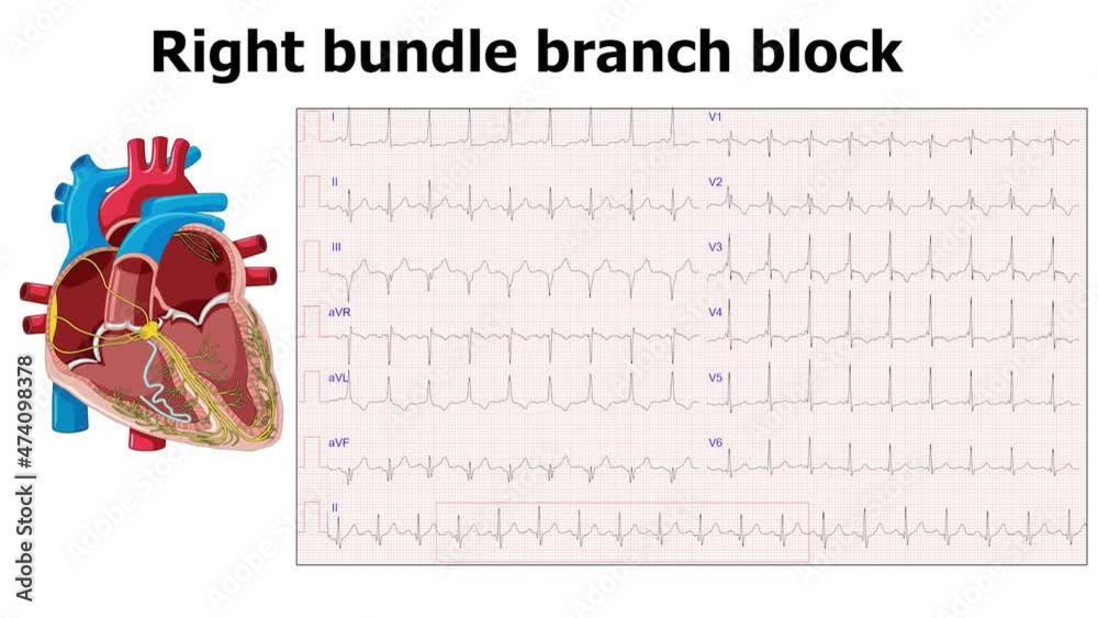 heart arrhythmia ecg right bundle branch block (RBBB) Stock 비디오 | Adobe ...