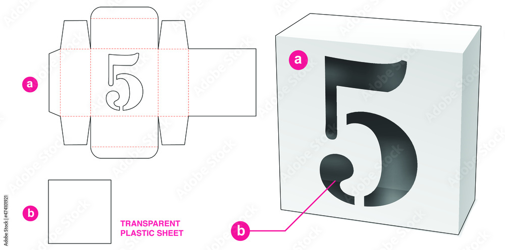 Box with stenciled number alphabet and plastic sheet die cut template ...