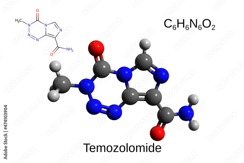 Chemical formula, structural formula and 3D ball-and-stick model of the ...