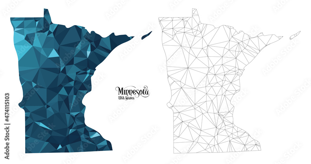 Low Poly Map of Minnesota State (USA). Polygonal Shape Vector ...