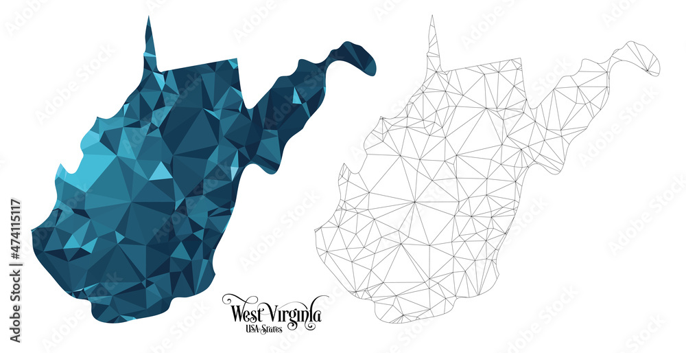 Low Poly Map of West Virginia State (USA). Polygonal Shape Vector ...