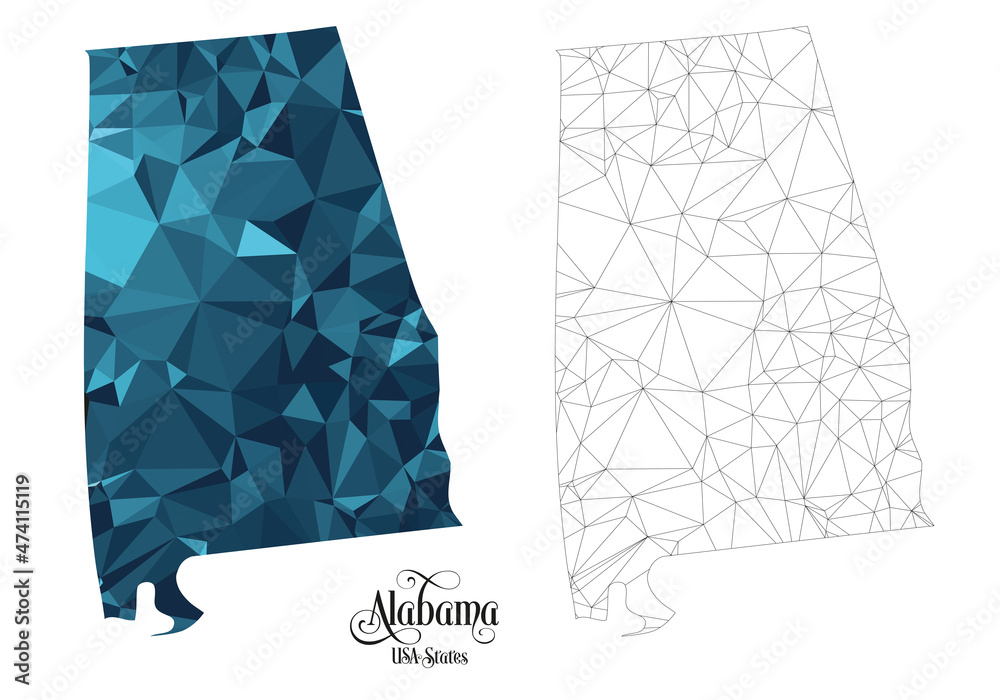 Low Poly Map of Alabama State (USA). Polygonal Shape Vector ...