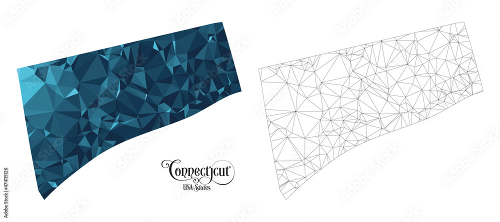 Low Poly Map of Connecticut State (USA). Polygonal Shape Vector ...